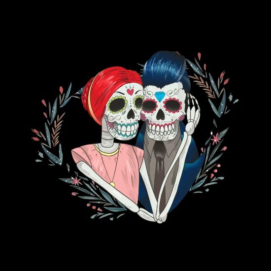 Sugar Skull Bride And Groom Day Of The Dead Folk Art Sugar Skulls