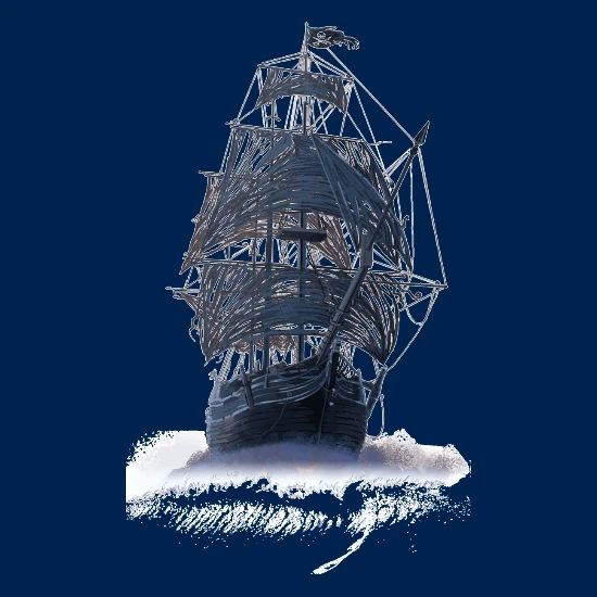 Ghost Pirate Ship Art Original Oil Painting Showing Pirate Ship In