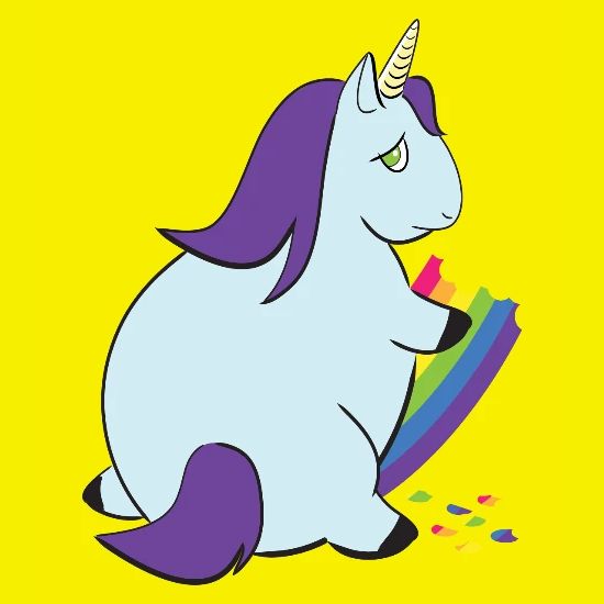 Fat Unicorn Eating Rainbow Cute Fat Big Unicorn Horse Stock Vector.