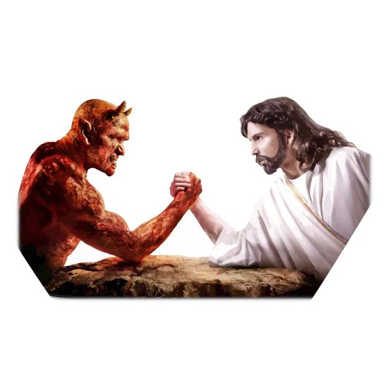 Vs Satan Arm Wrestling The Devil And God Arm Wrestle Sticker