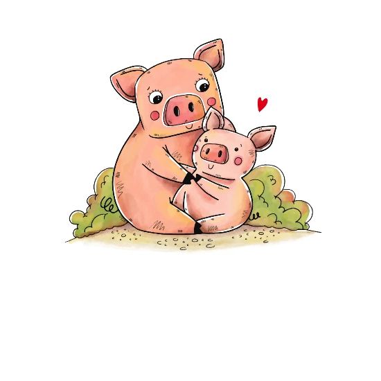 Mother Pig And Piglet Drawing Mother's Pig Giving Breasts To A Piglet