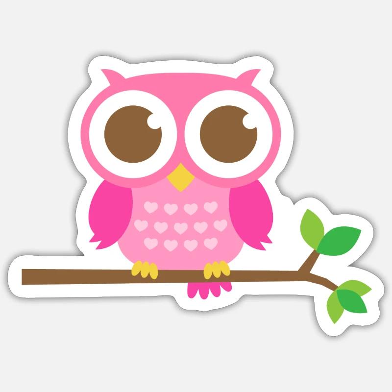Pink Owl On Branch Clip Art