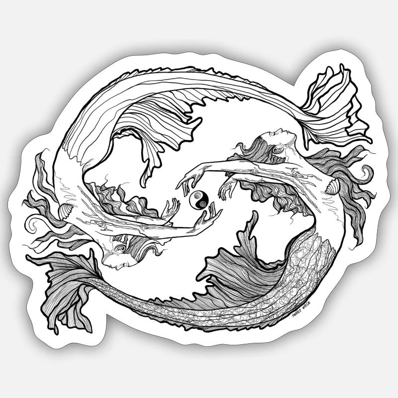Yin Yang Mermaid Tattoos Mermaid Art, Mermaid Couple Painting, Yin