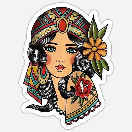 Traditional Girl Head Tattoo Design