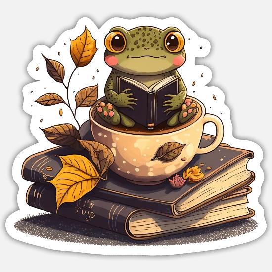 Frogs Reading Books Cartoon Frog Reading Book Coconut Shell Vector
